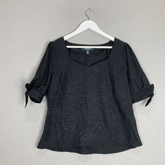 Modcloth | Tops | Modcloth Womens Top Large Black Satin Puff Sleeve ...